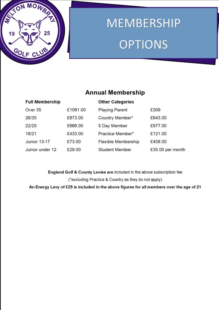 New Membership Options – Melton Mowbray Golf Club